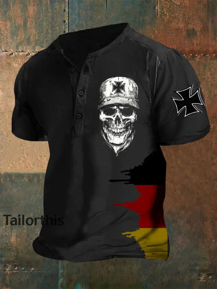 Men's Iron Cross Skull Print Shirt – tailorthis