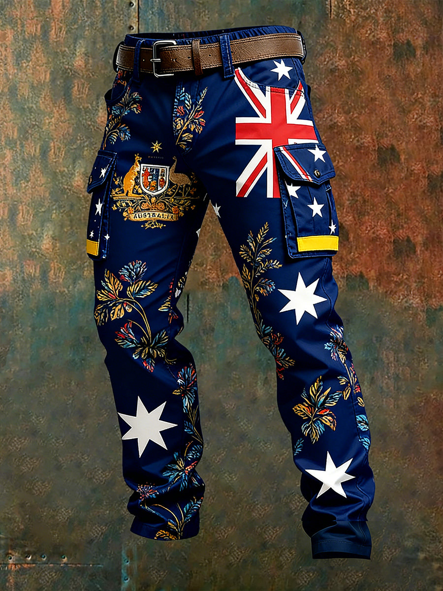 Men's Vintage Australian Flag Art Print Business Casual Work Pants ...