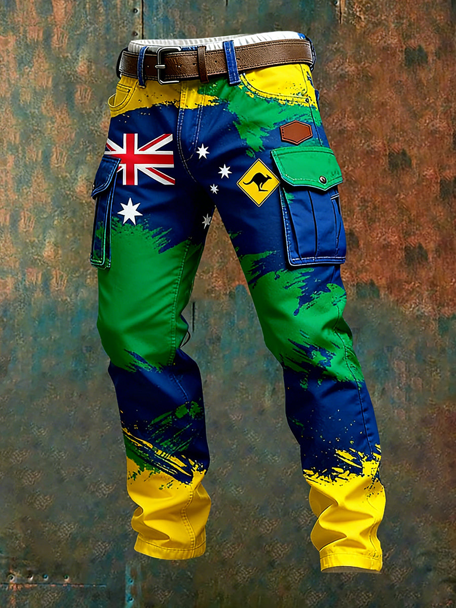 Men's Vintage Australian Flag Art Print Business Casual Work Pants ...